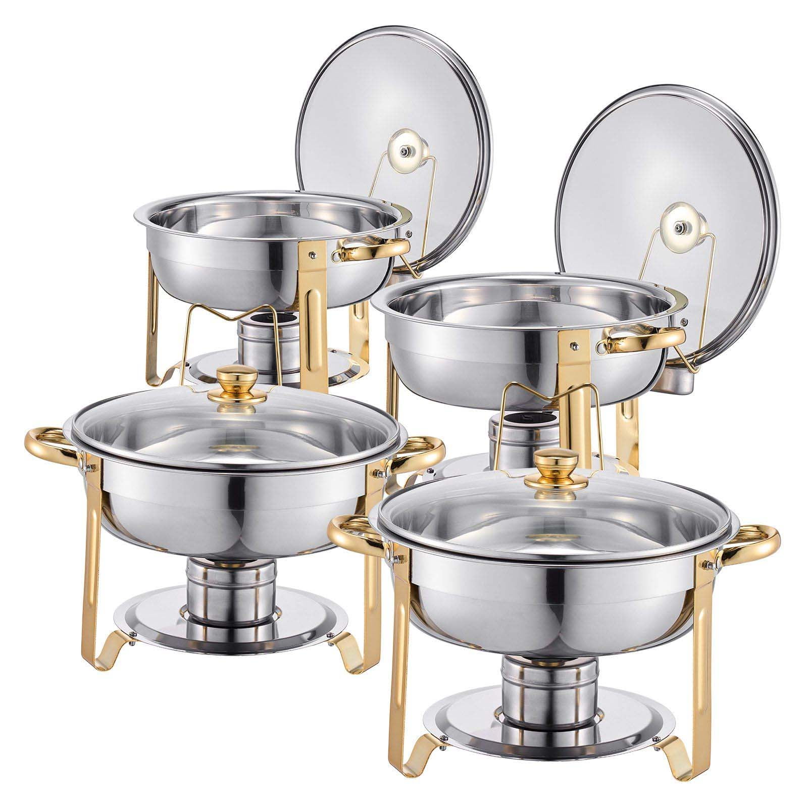 Chafing Dish Set 5 Qt 4-Pack, Round Stainless Steel Buffet Server, Gold ...