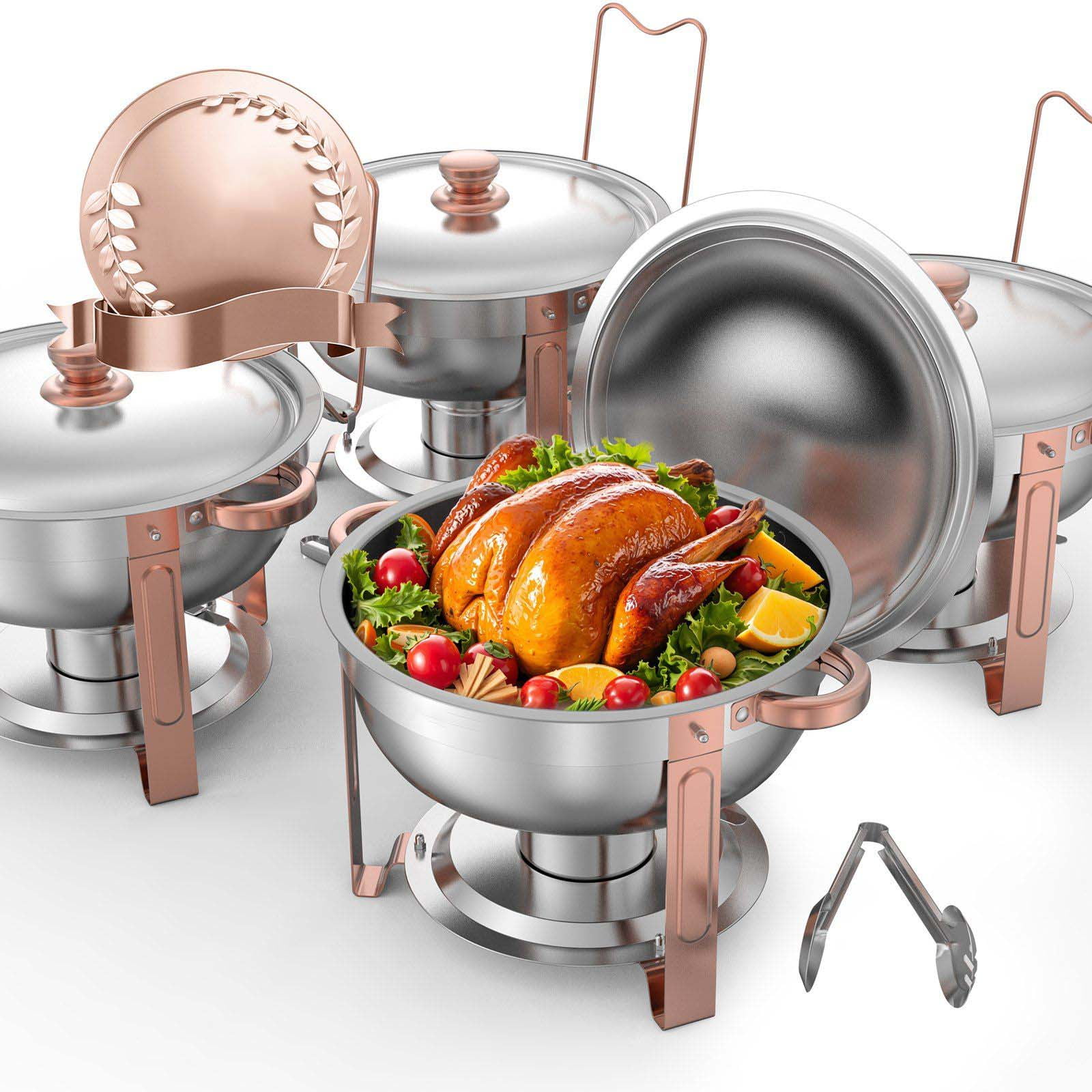 Chafing Dish Set 5 Qt 4 Pack, Round Stainless Steel Buffet Server, Rose ...