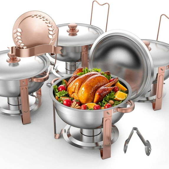 Chafing Dish Set 5 Qt 4 Pack - Round Stainless Steel Buffet Server ...