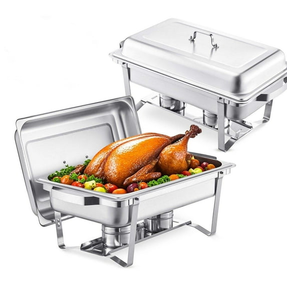 Chafing Dish Set 8 Qt 2 Pack, Stainless Steel Rectangle Buffet Server ...