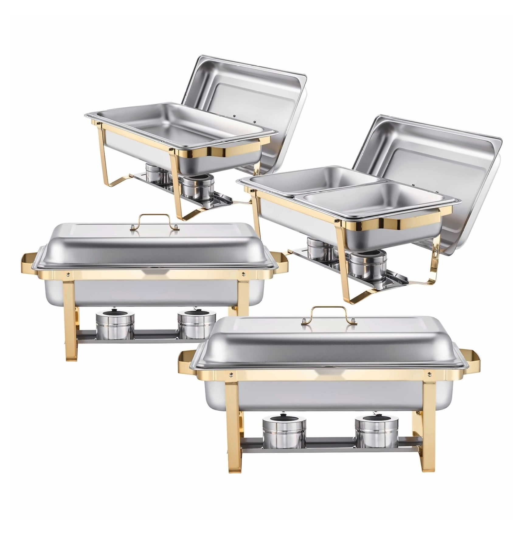 Chafing Dish Set 8 Qt 4 Pack, Gold Buffet Server - Full & Half Size ...