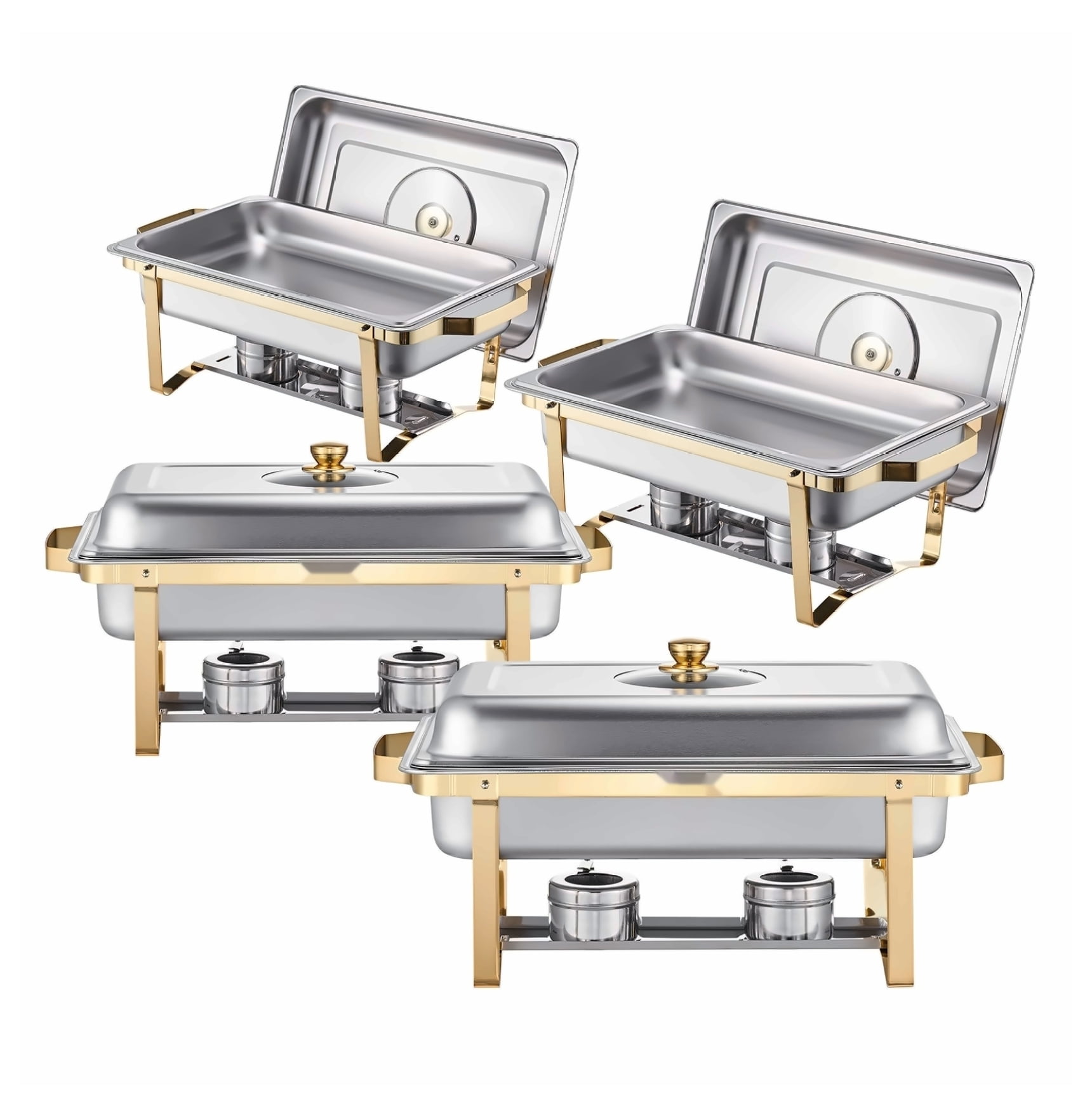 Chafing Dish Set 8 Qt 4 Pack - Rectangle Buffet Server, Stainless Steel ...