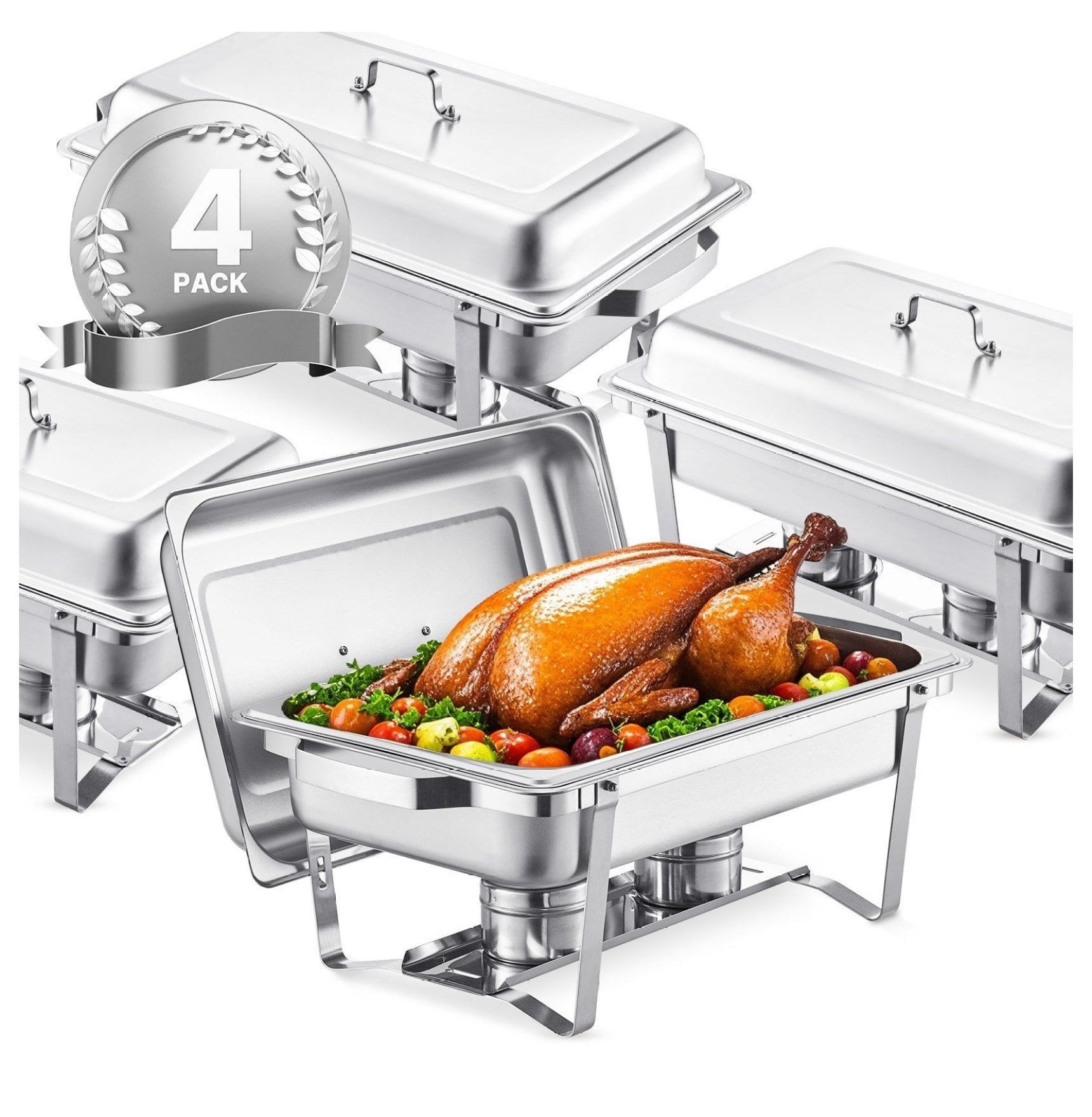 Chafing Dish Set 8 Qt 4 Pack - Stainless Steel Rectangle Buffet Server ...