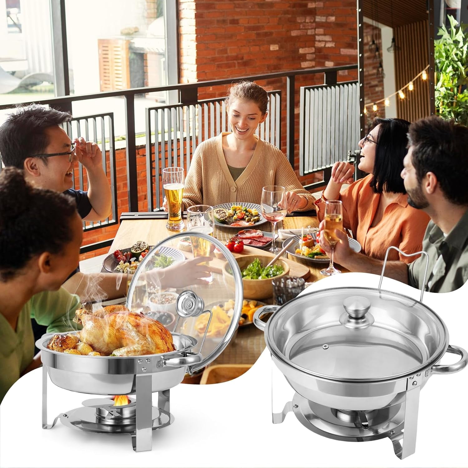 Chafing Dishes for Buffet, 2/4 Pack Round Stainless Steel Chafing Dish ...