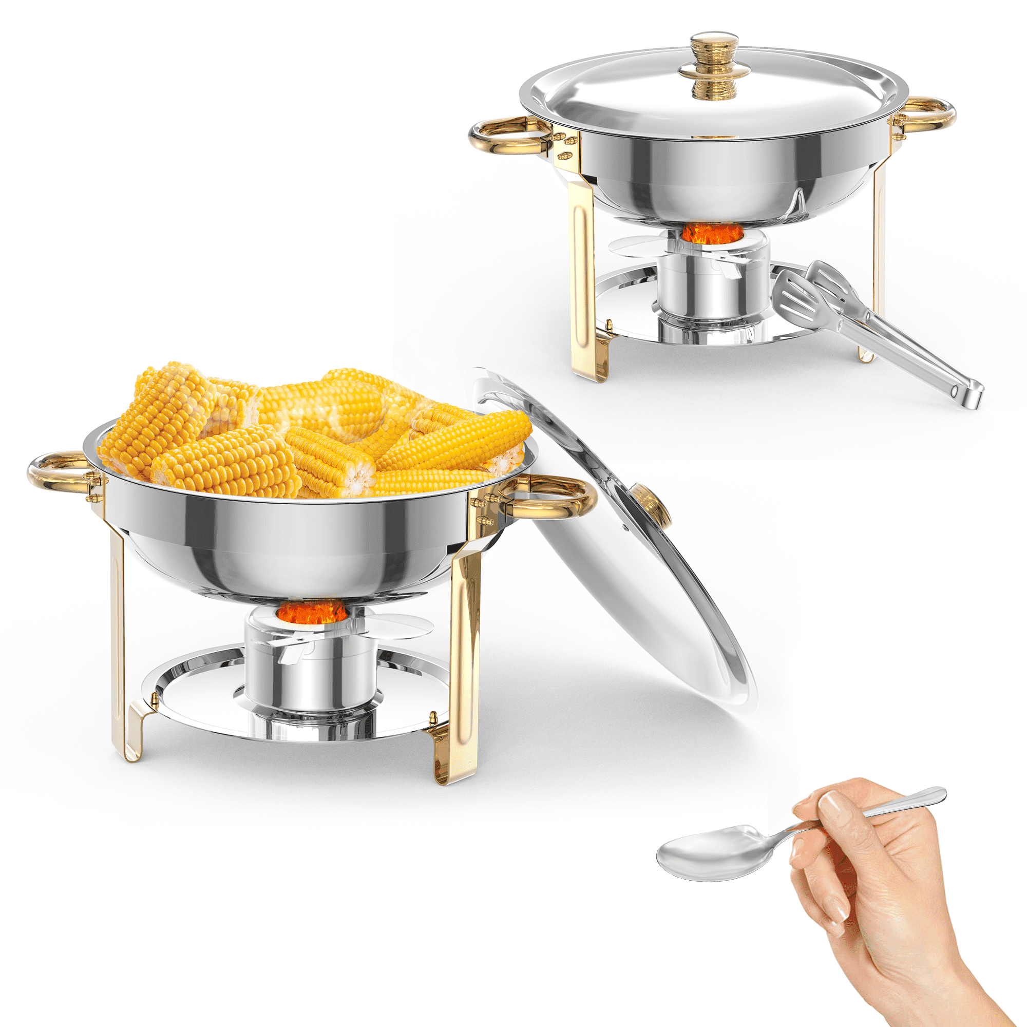 Chafing Dishes for Buffet 2 Pack, 5QT Round Buffet Set with Lid, Spoon ...