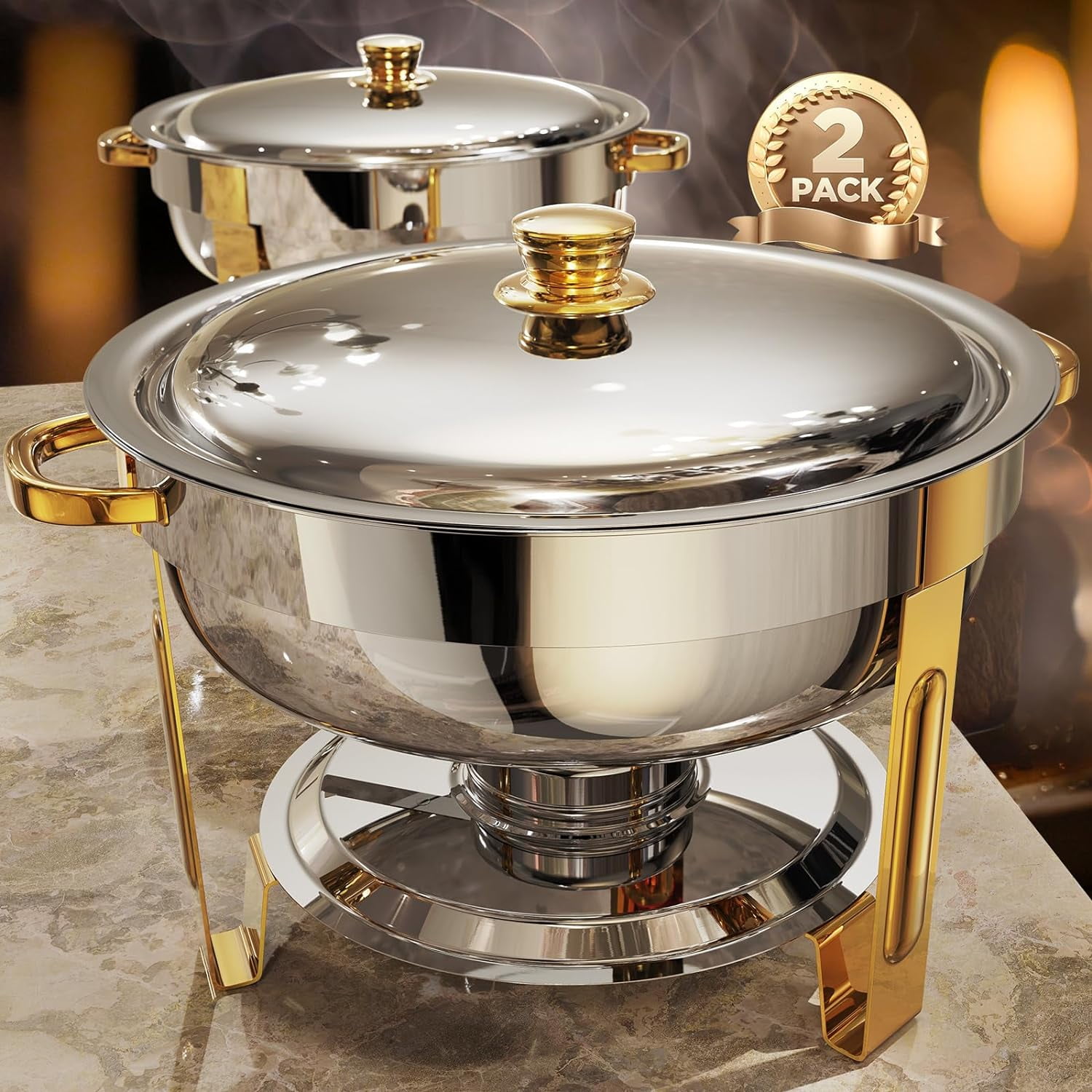 Chafing Dishes for Buffet 2 Pack, 5QT [Worry-Free Assemble] Round ...