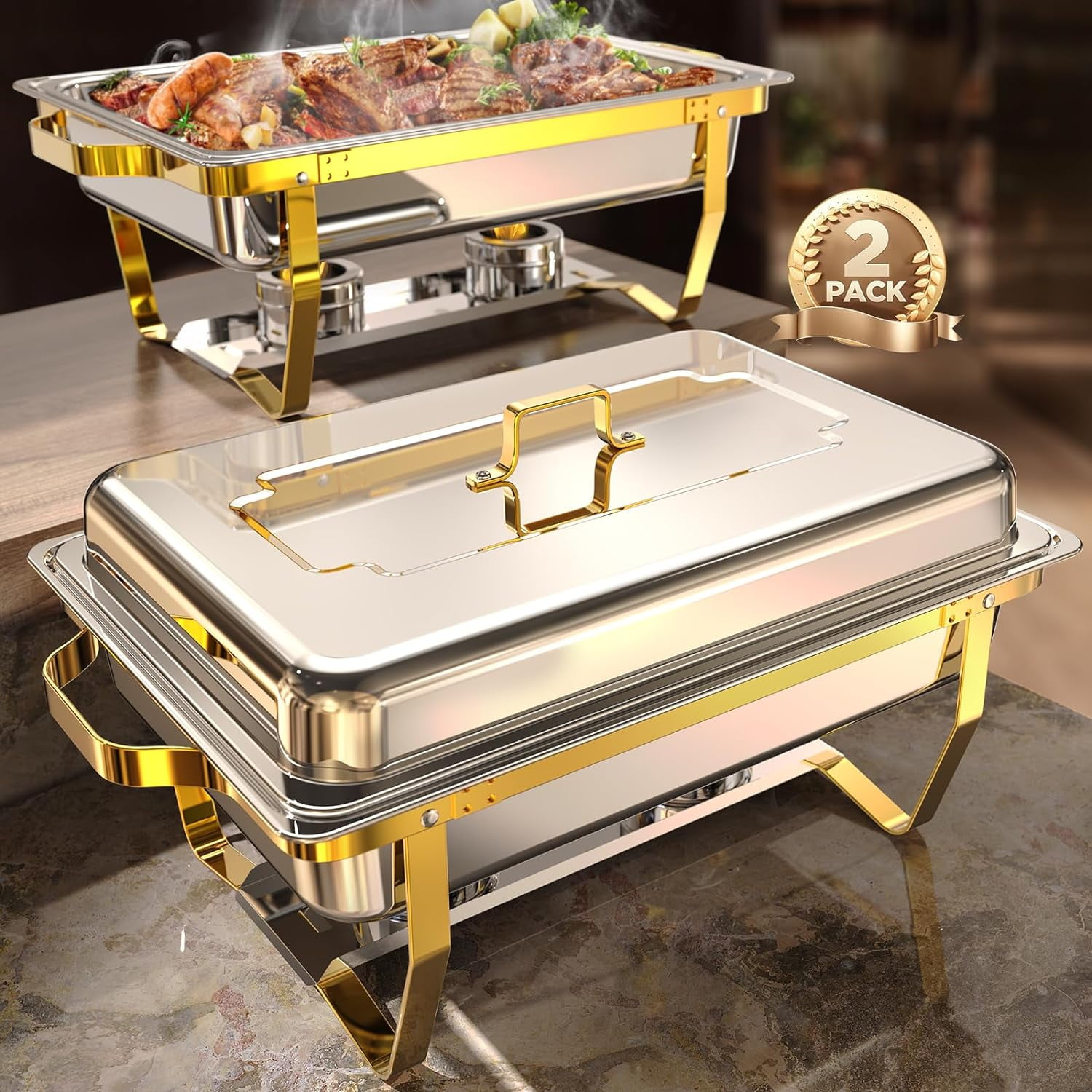 Chafing Dishes for Buffet 2 Pack, 9QT [Elegant Gold and Silver Colors ...
