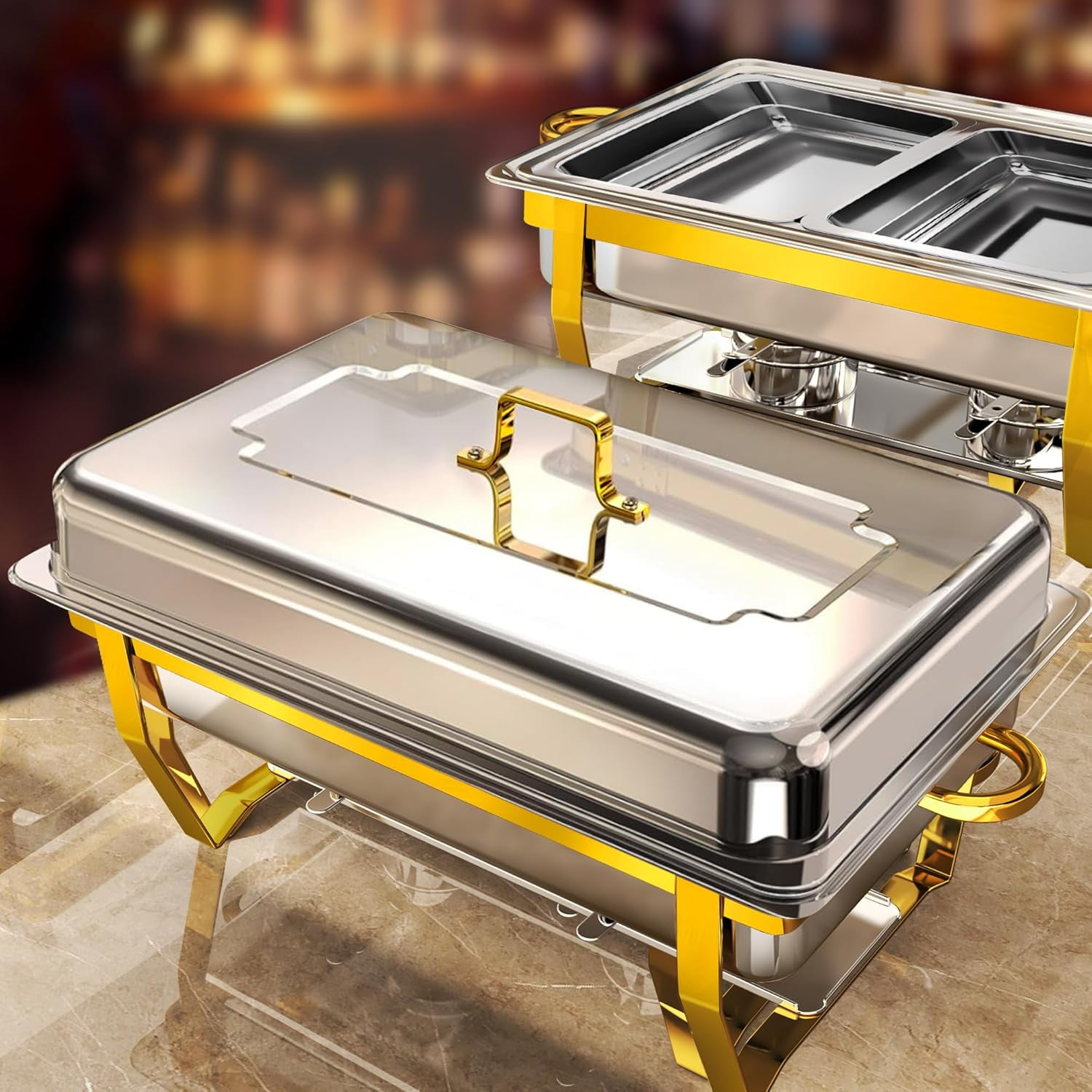 Chafing Dishes for Buffet 2 Pack, [Elegant Gold and Silver] Stainless ...