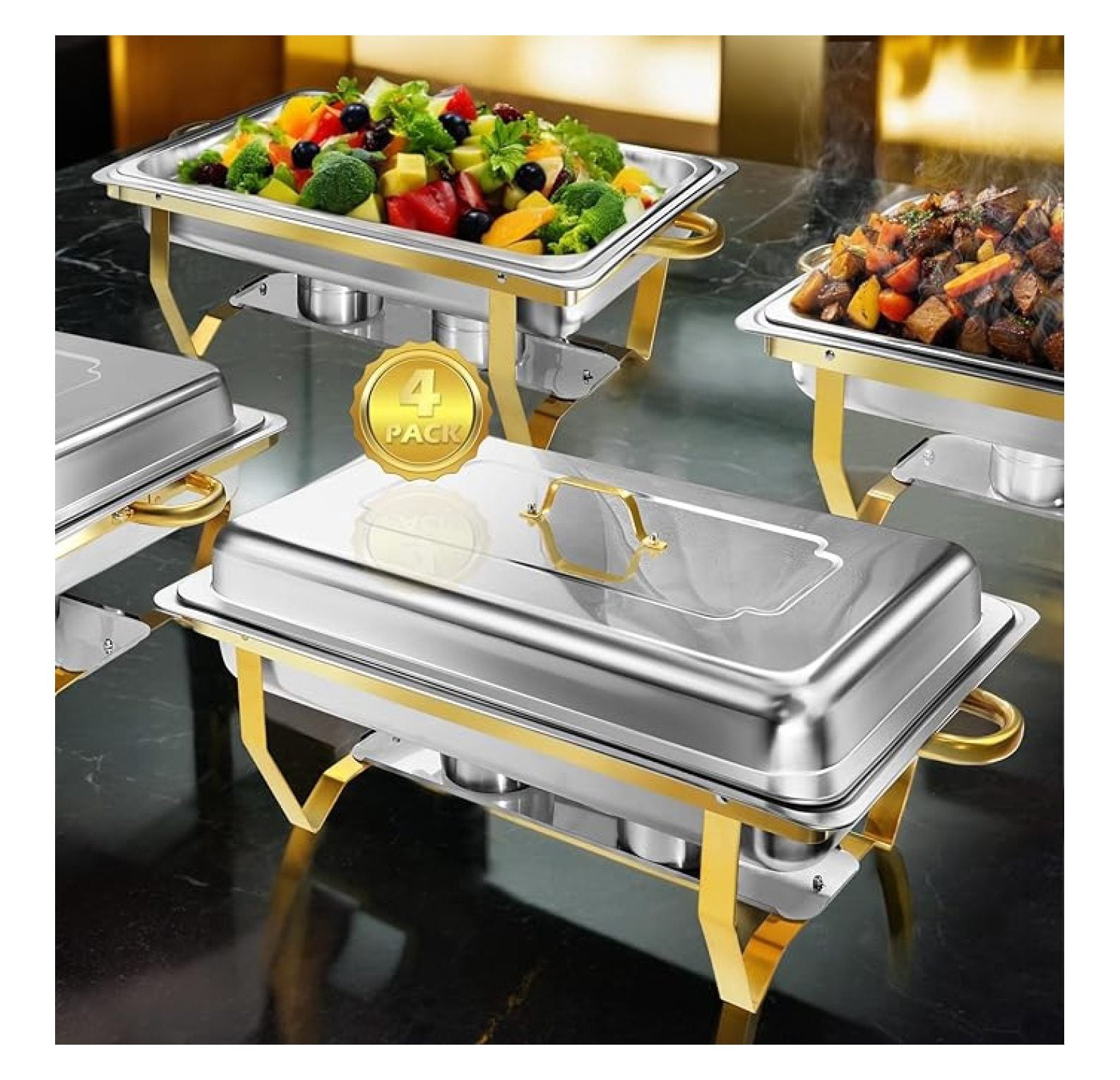 Chafing Dishes for Buffet 4 Pack, 8QT and Silver Food Warmers for ...