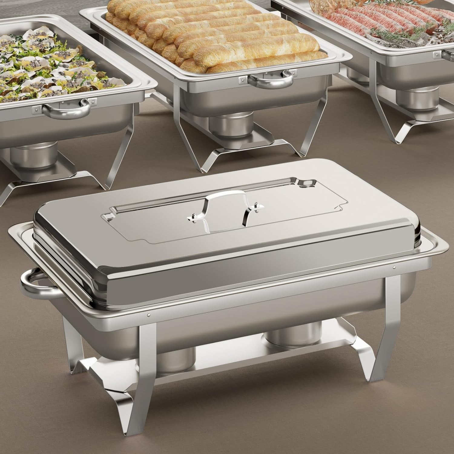 Chafing Dishes for Buffet 4 Pack, 9 QT Full Pan Stainless Steel Chafing Dish Buffet Set Sturdy ...