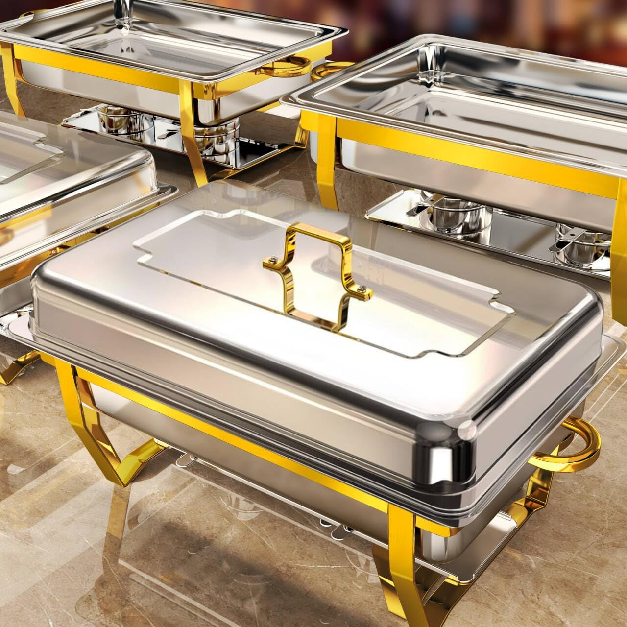 Chafing Dishes for Buffet 4 Pack, [Elegant Gold and Silver] Stainless ...
