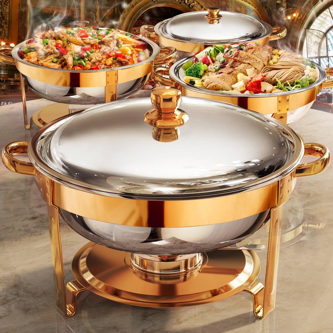 Chafing Dishes for Buffet 4Pack, 5QT Round Stainless Steel Chafing Dish ...