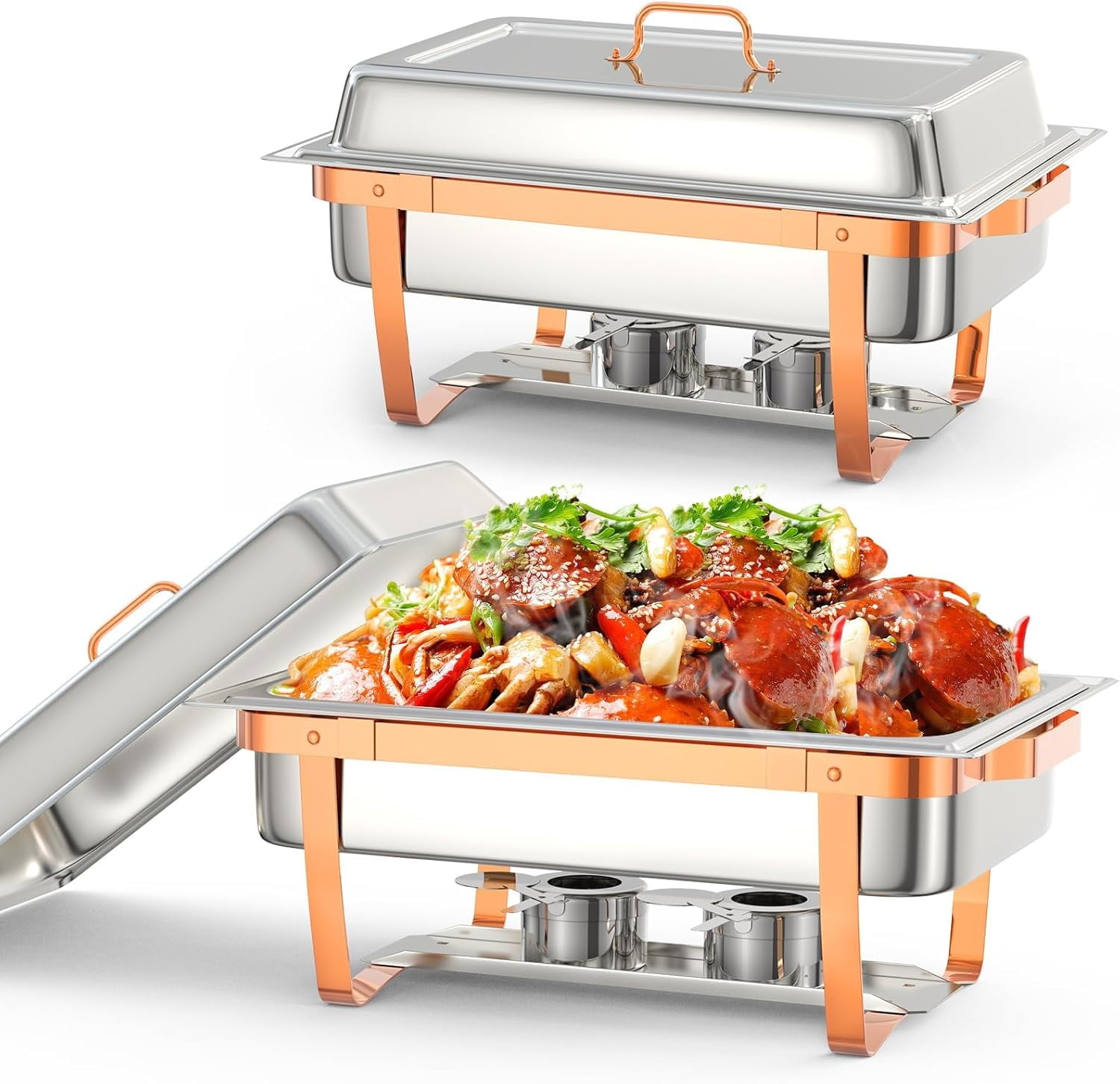 Chafing Dishes for Buffet, 8 Quart Stainless Steel, Food Warmers for Parties Buffet with Folding ...