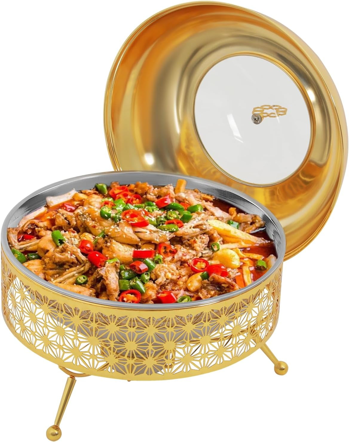 Chafing Dishes for Buffet 8QT Round Chafing Dish Buffet Set Gold Food ...