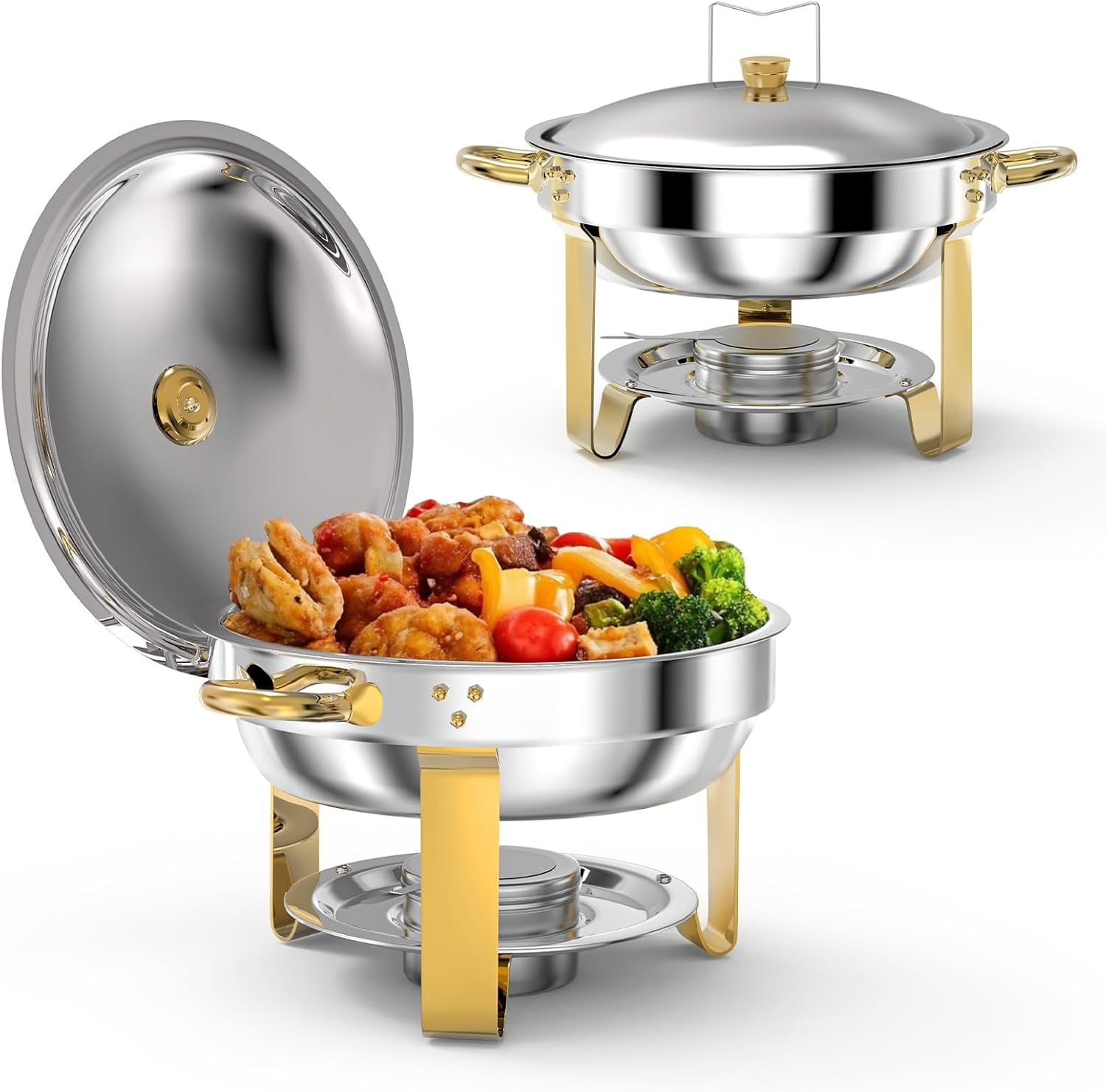Chafing Dishes for Buffet Set of 2, 5QT Round Chafing Dishes for Buffet with Lids, Stainless ...