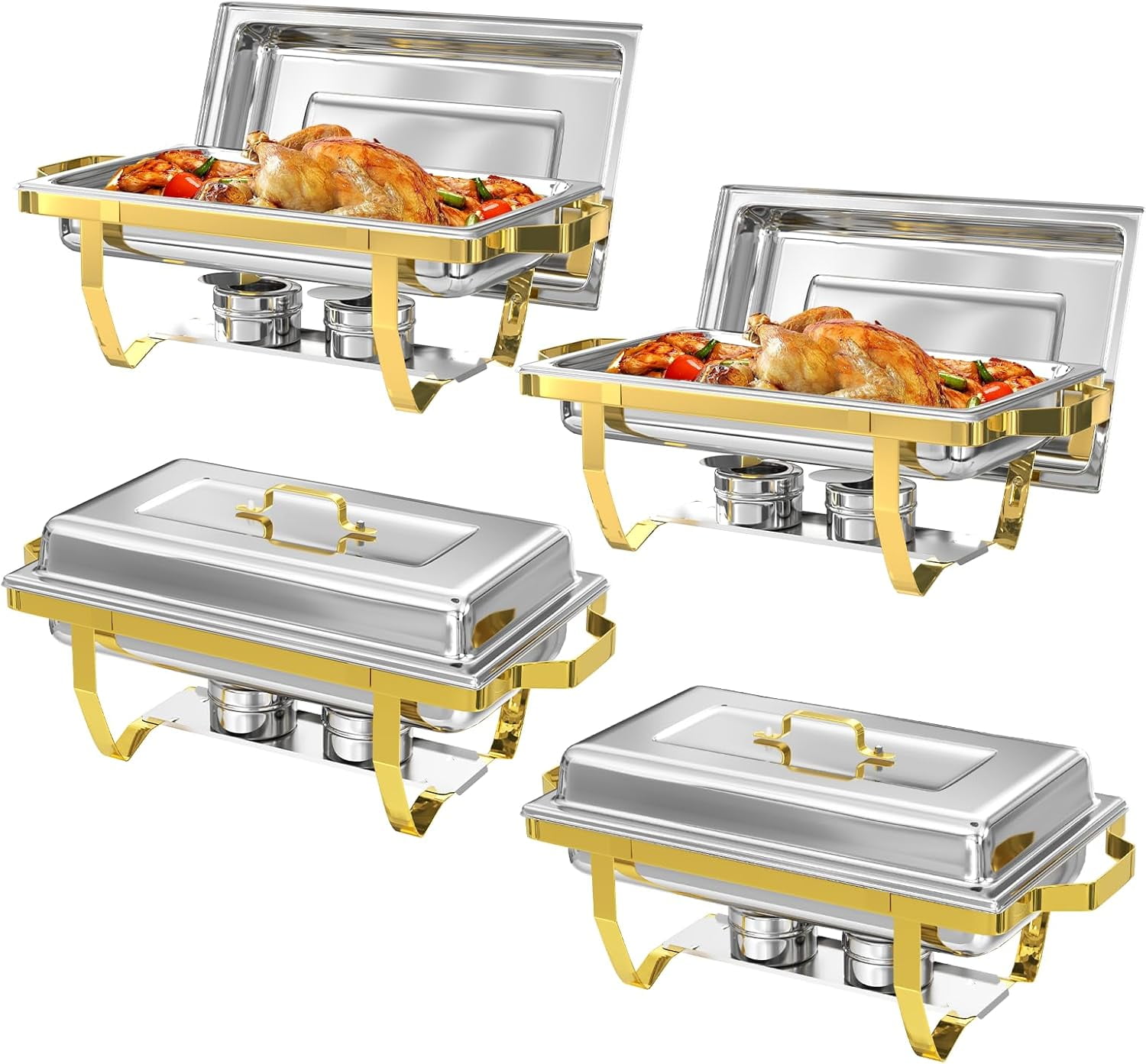 Chafing Dishes Buffet Set 4 Pack, 9QT Stainless Steel Rectangular ...