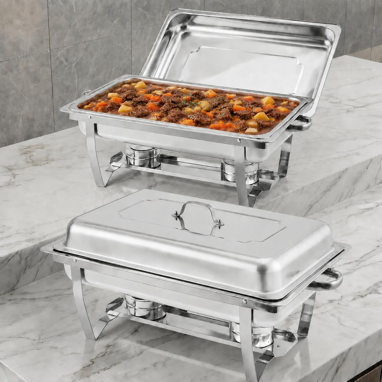 Chafing Dishes for Buffet 2 Pack, 8 QT Stainless Steel Rectangle Buffet ...