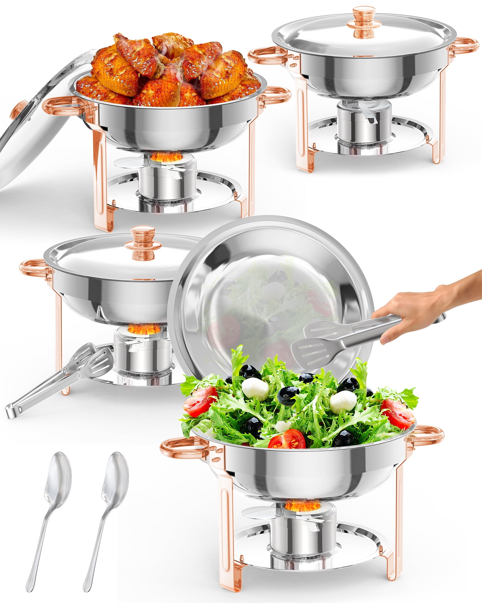 Chafing Dishes for Buffet, 4 Pack 5QT Round Stainless Steel Chafing ...