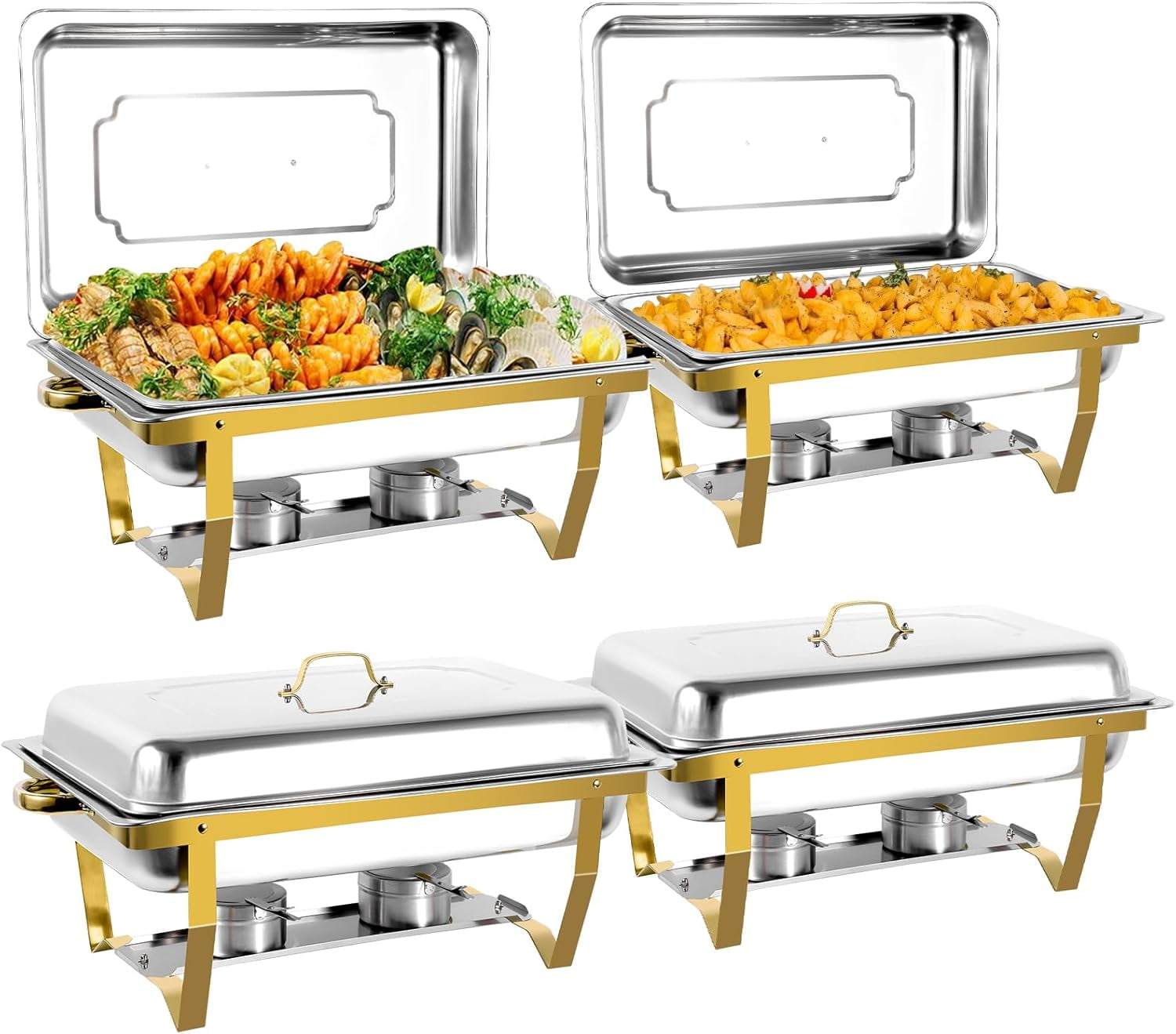 Chafing Dishes for Buffet 4 Pack, 8QT Stainless Steel Chafing Dish Buffet Set, Elegant Gold and ...