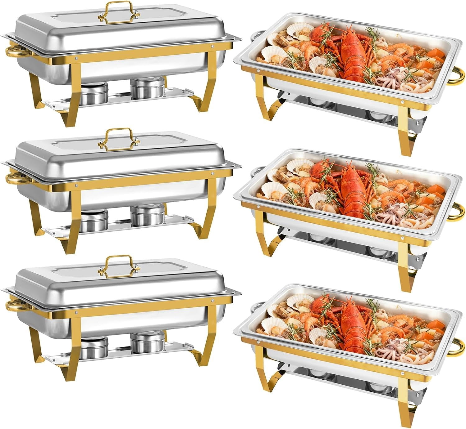 Chafing Dishes for Buffet, 6 Pack, 9QT | Lid Holder, Complete Buffet ...