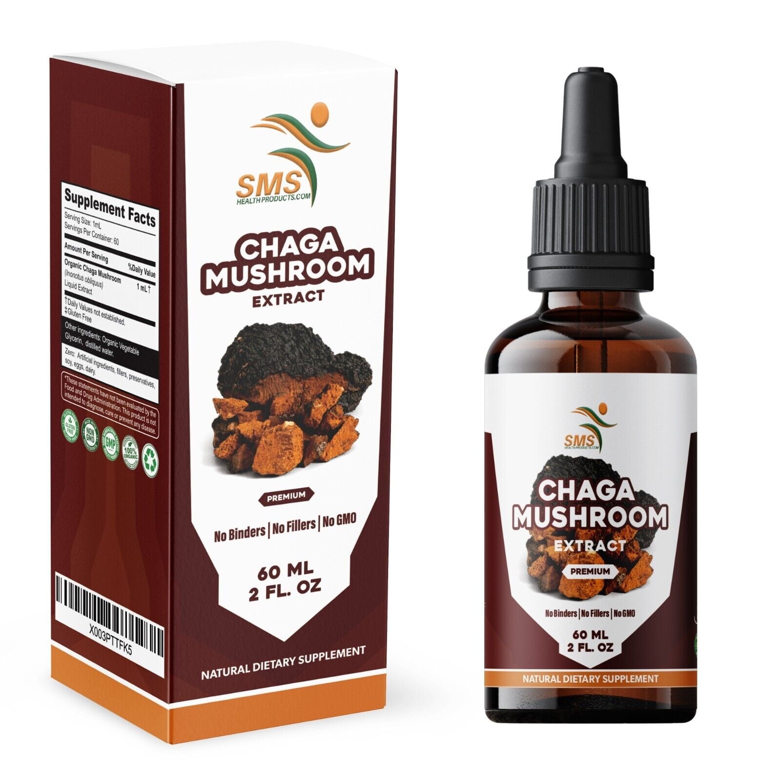 Chaga Mushroom Extract Organic Non GMO Tincture Liquid Herbal Drops 2 ...
