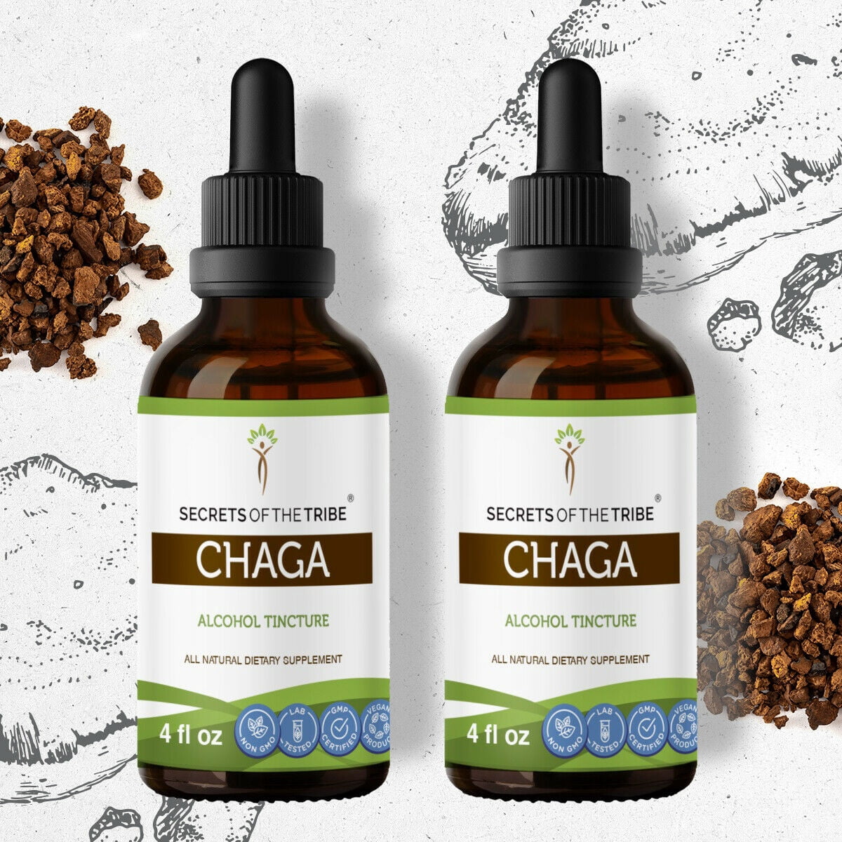 Chaga Tincture Alcohol Extract, Wildcrafted Chaga (Inonotus obliquus ...