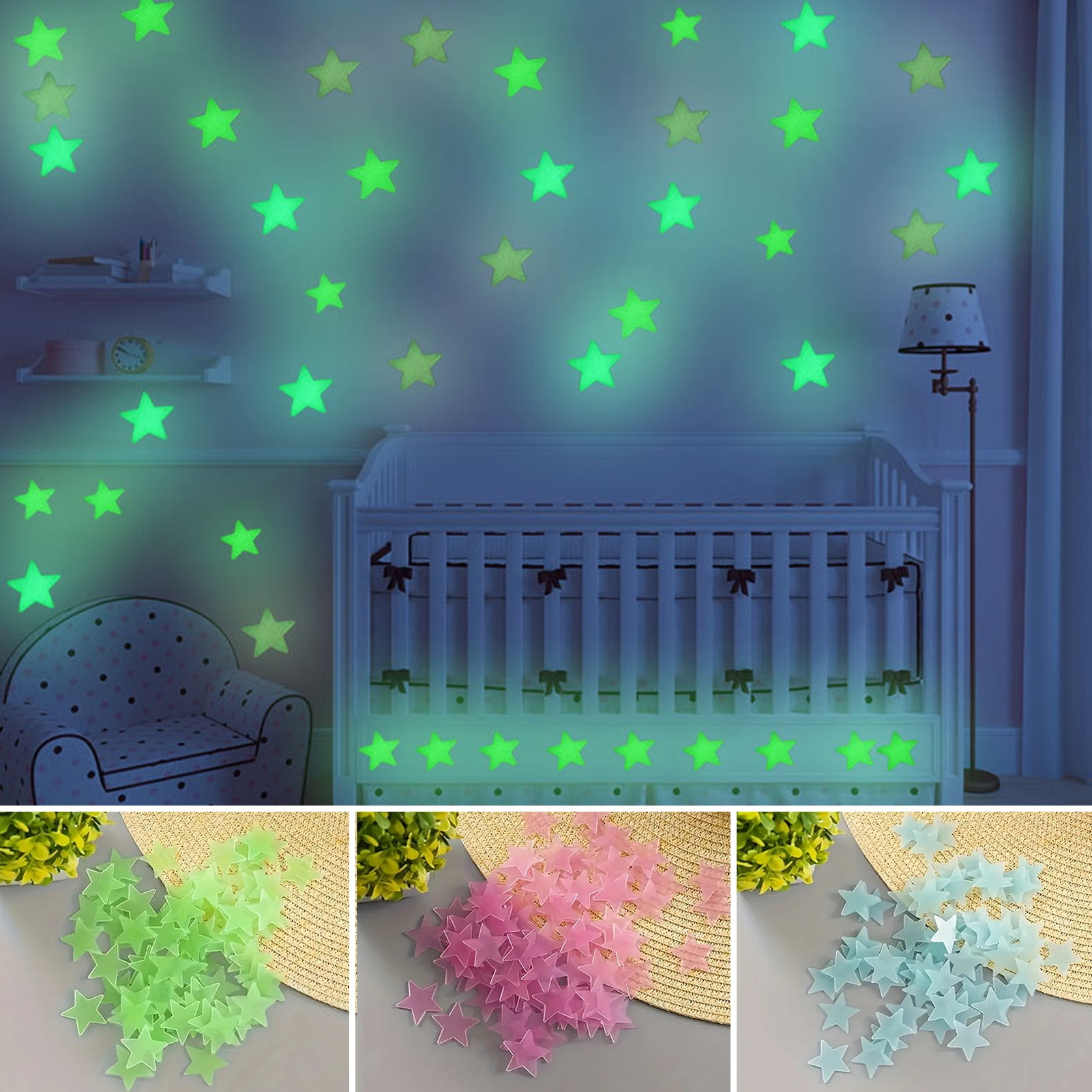 Chagetd 100 Pcs Luminous Stars Wall Stickers Glow in The Dark Wall ...