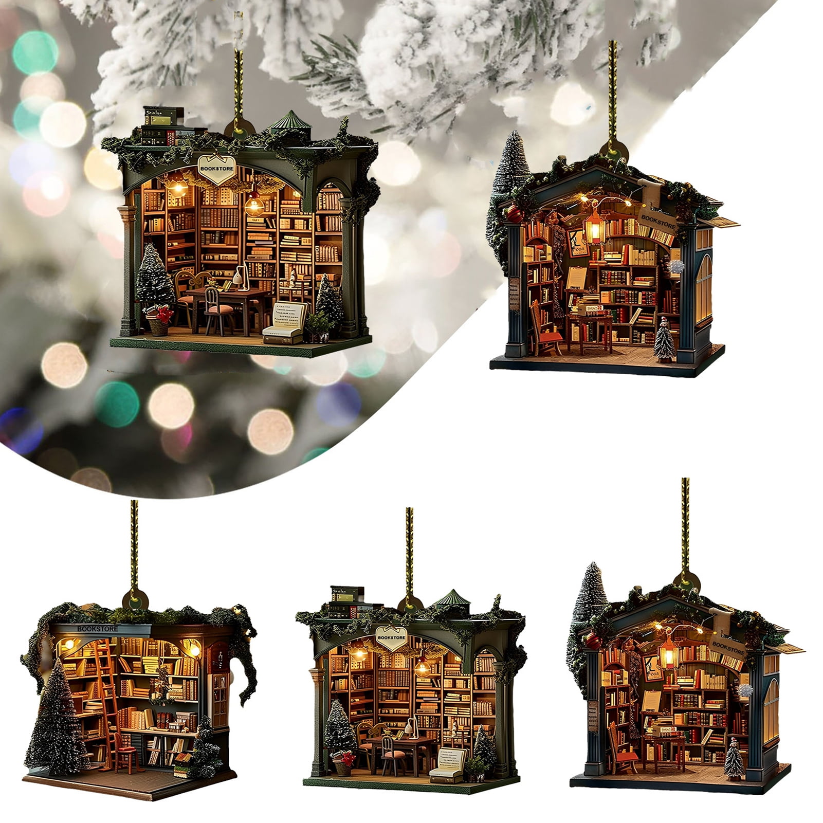 Chagetd 1Pc/2Pcs Christmas Bookstore Ornament Acrylic 2D Flat Book ...