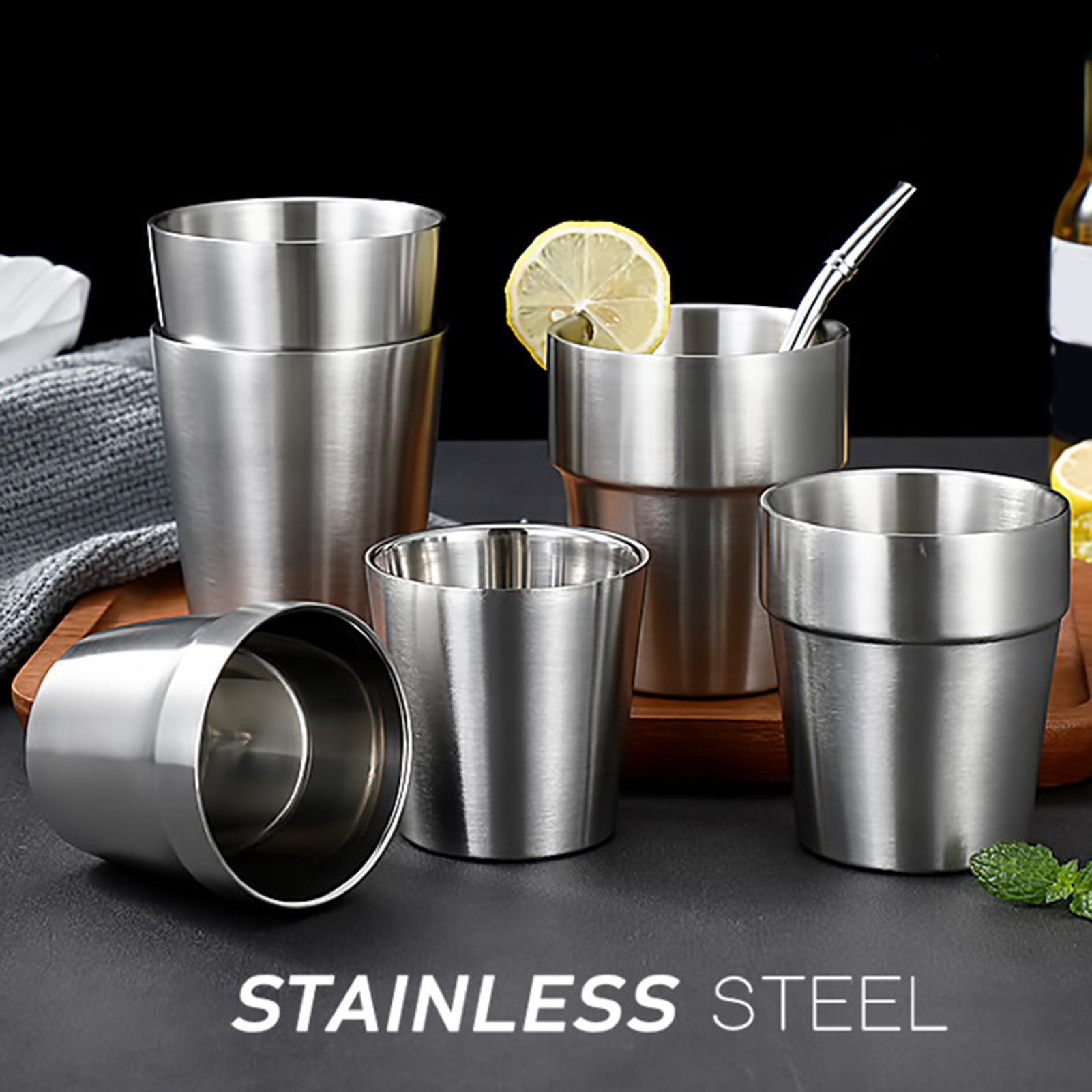 Chagetd 201 Stainless Steel Cup Stackable Drinking Mug Double Wall ...