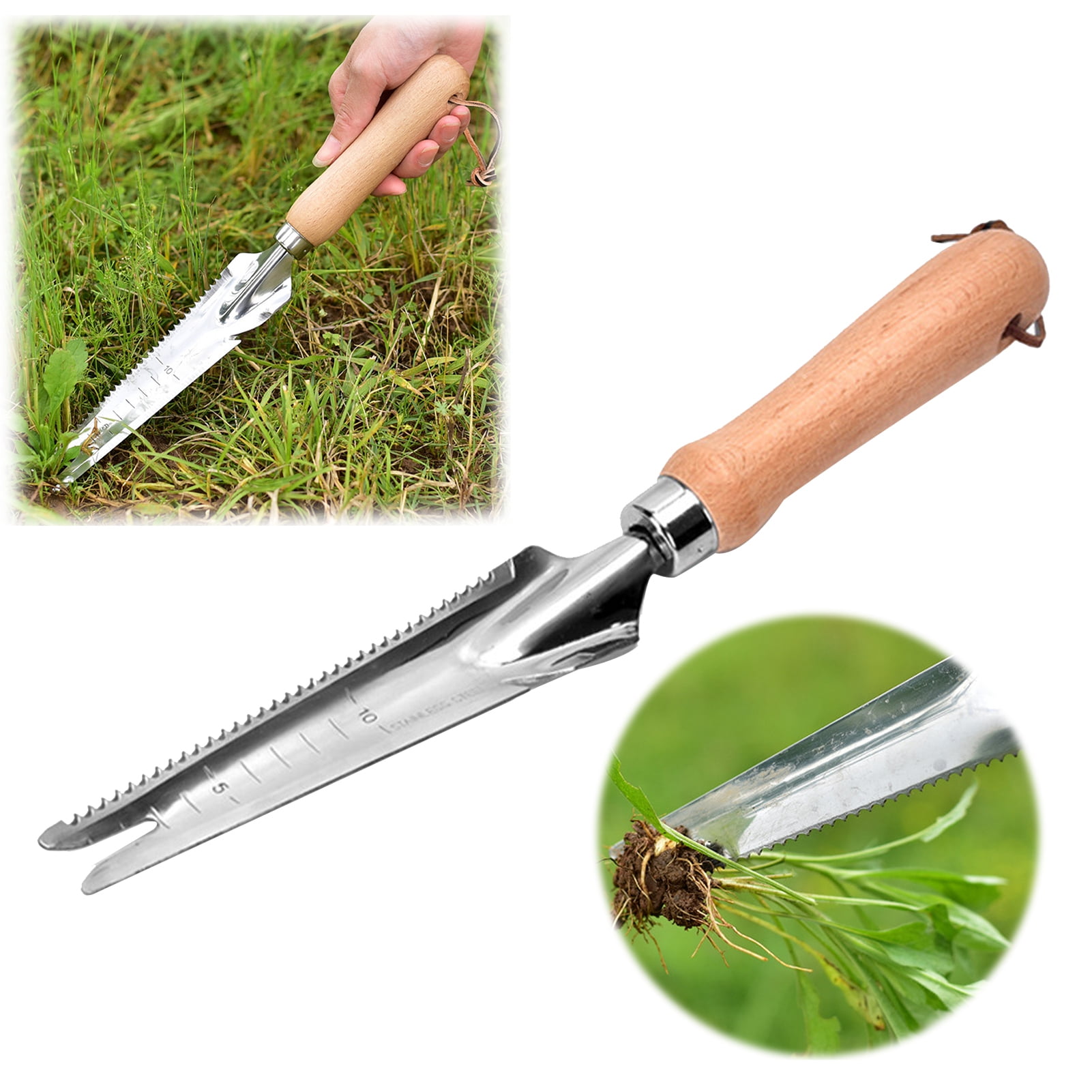 Chagetd 5-in-1 Garden Trowel Stainless Steel Weed Remover with Wooden ...