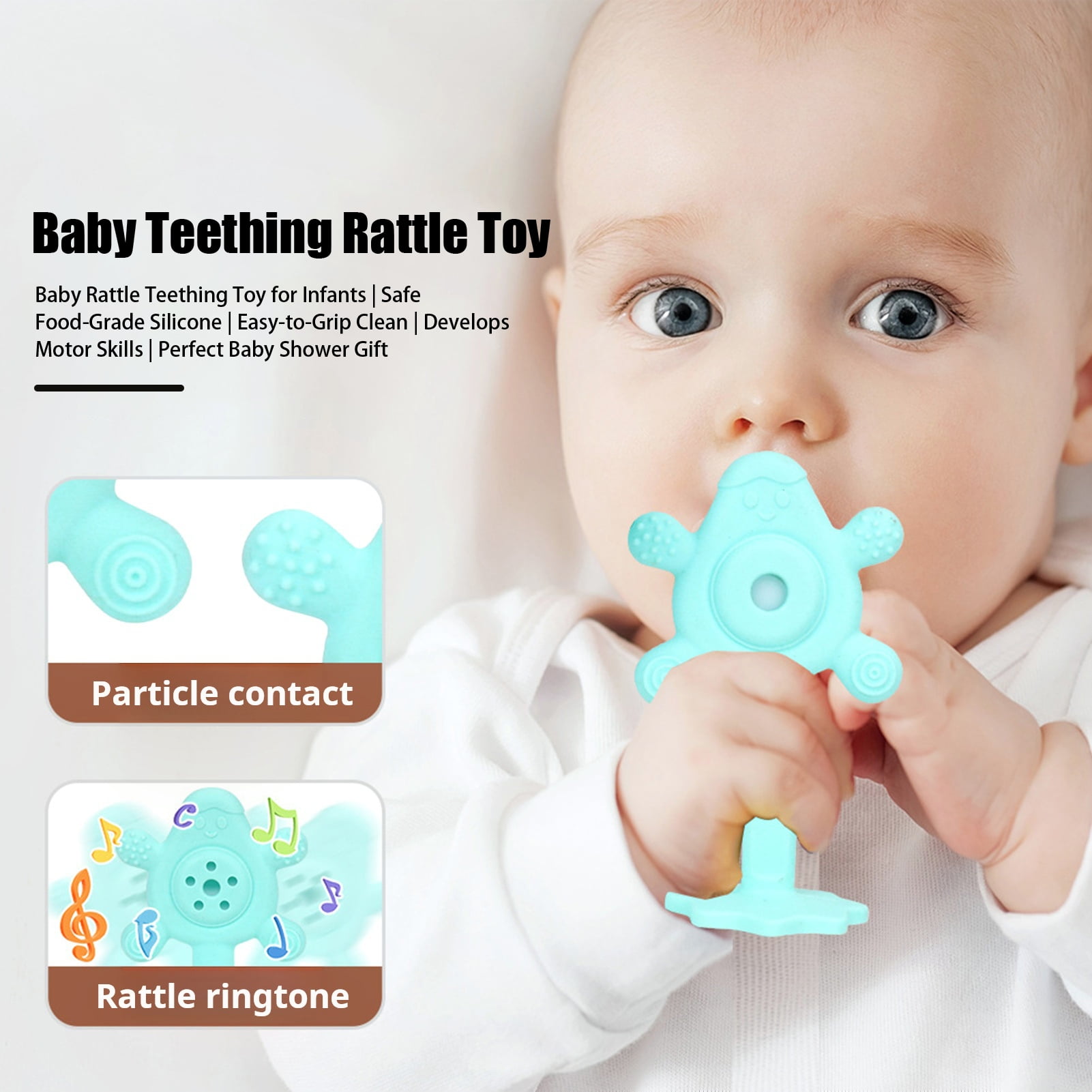 Chagetd Baby Rattle Teething Toy Infants Food-Grade Silicone Rattle ...