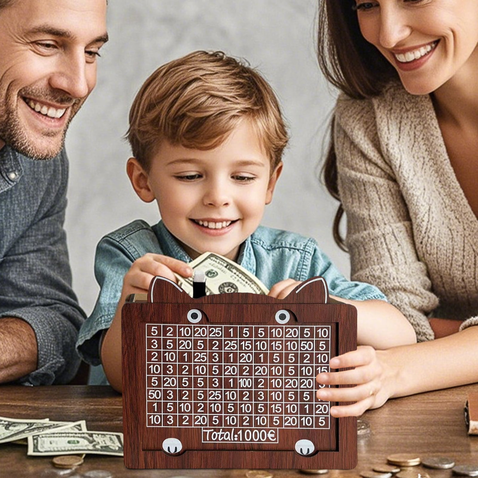 Chagetd Cat Ear Wooden Money Box with Counter 1000//5000/10000 Euro ...