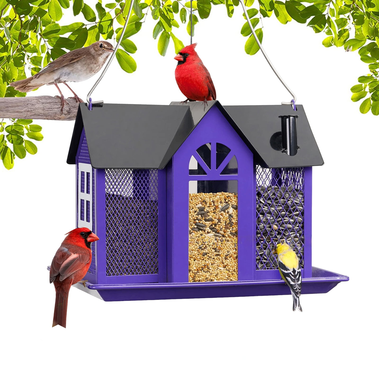 Chagetd Garden Hanging House Bird Feeder 3 Compartments Large Capacity ...