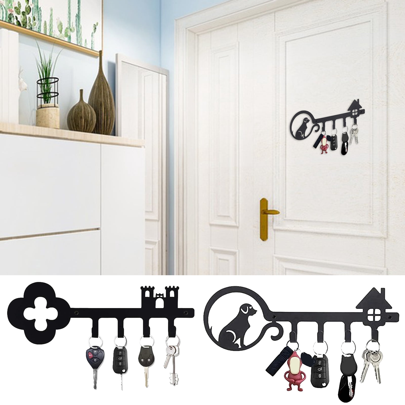 Chagetd Metal Key Holder 4 Hooks Entryway Key Organizer Black Wall ...