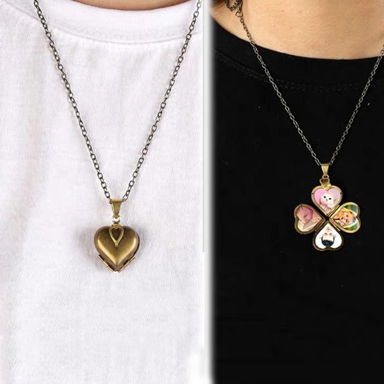Chagetd Personalized Love Heart Locket Necklace That Holds 4 Photos ...
