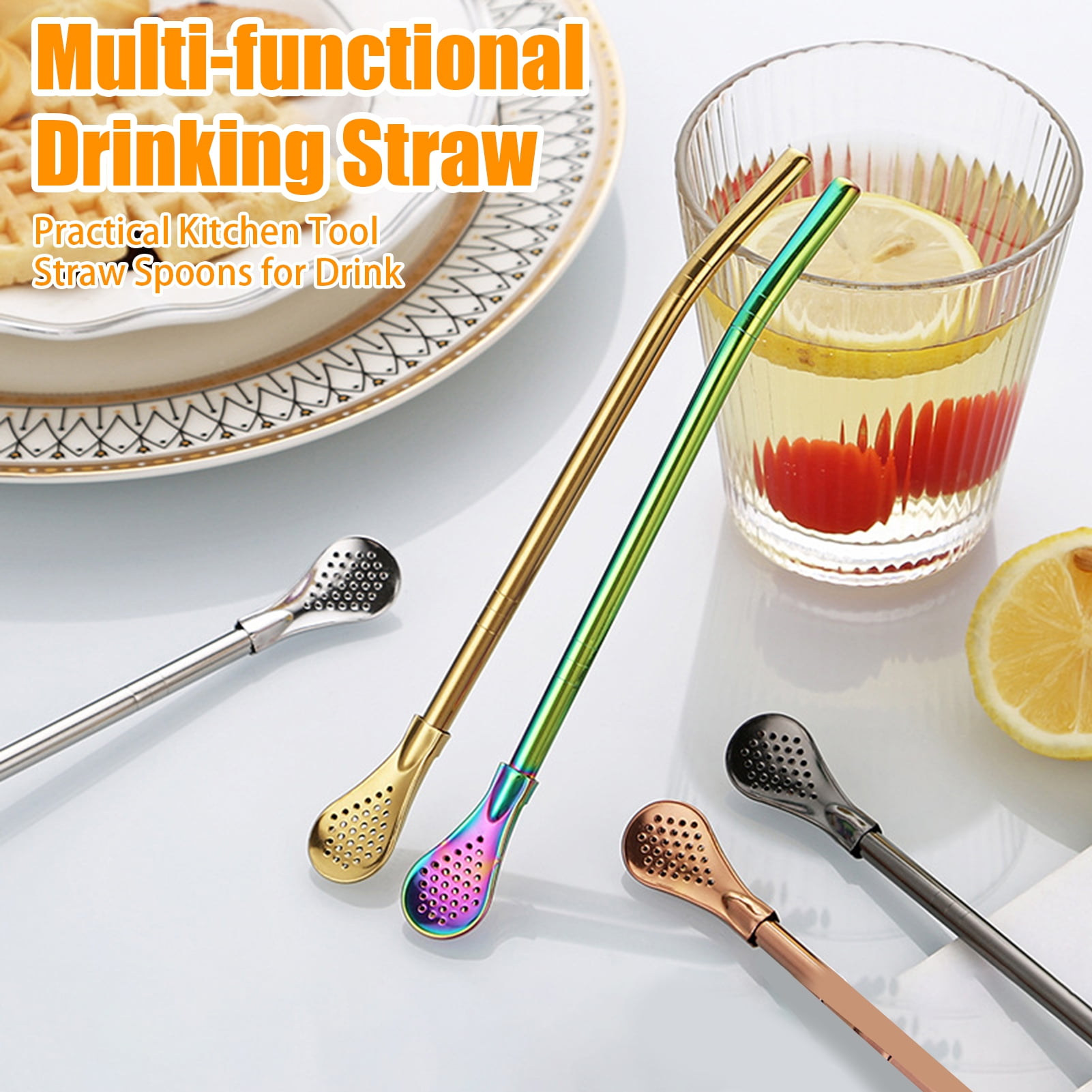 Chagetd Stainless Steel Straw Spoon for Drinks Reusable Tea Filter ...