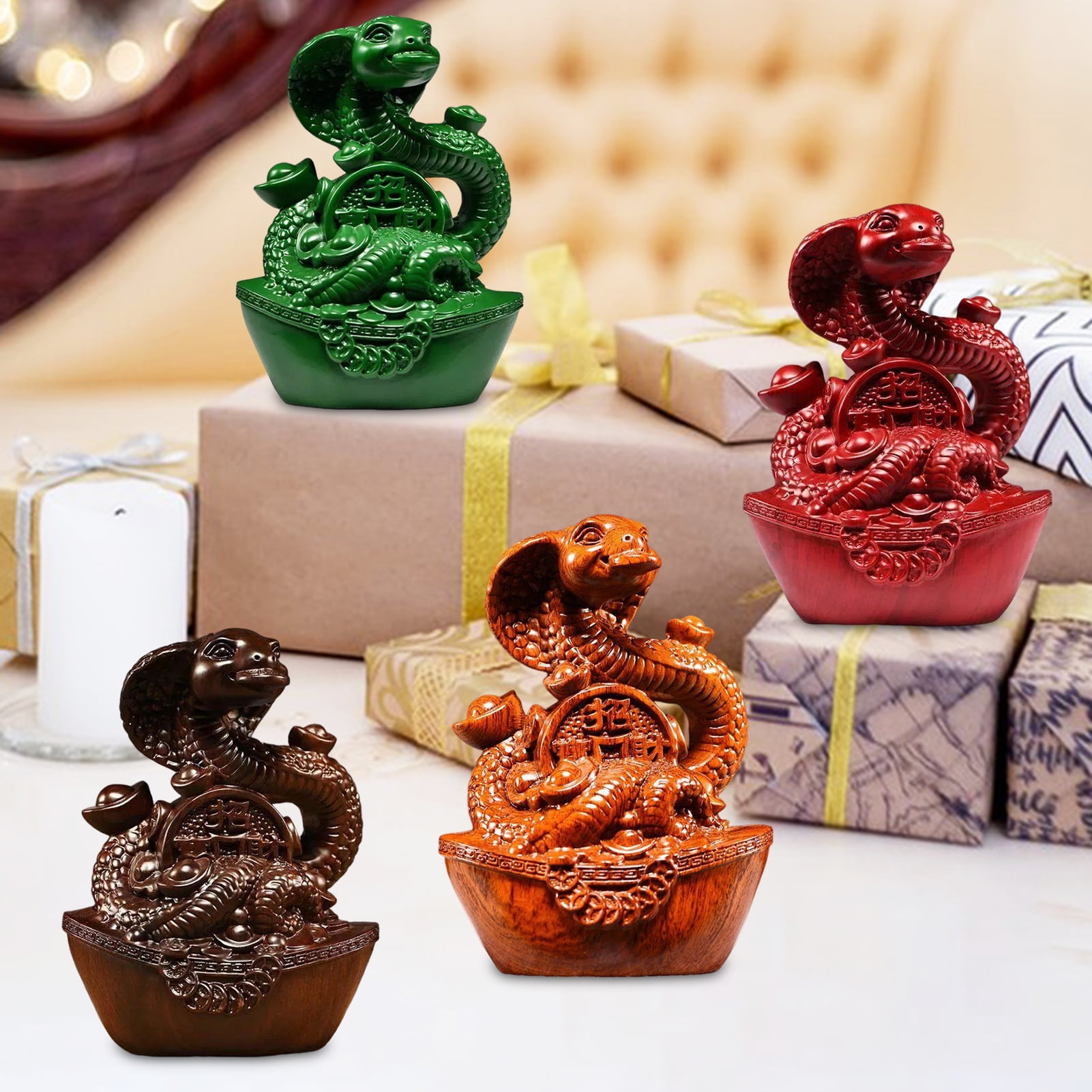 Chagetd Woodcarving Snake Figurine Vintage Chinese Zodiac Mascot Snake ...