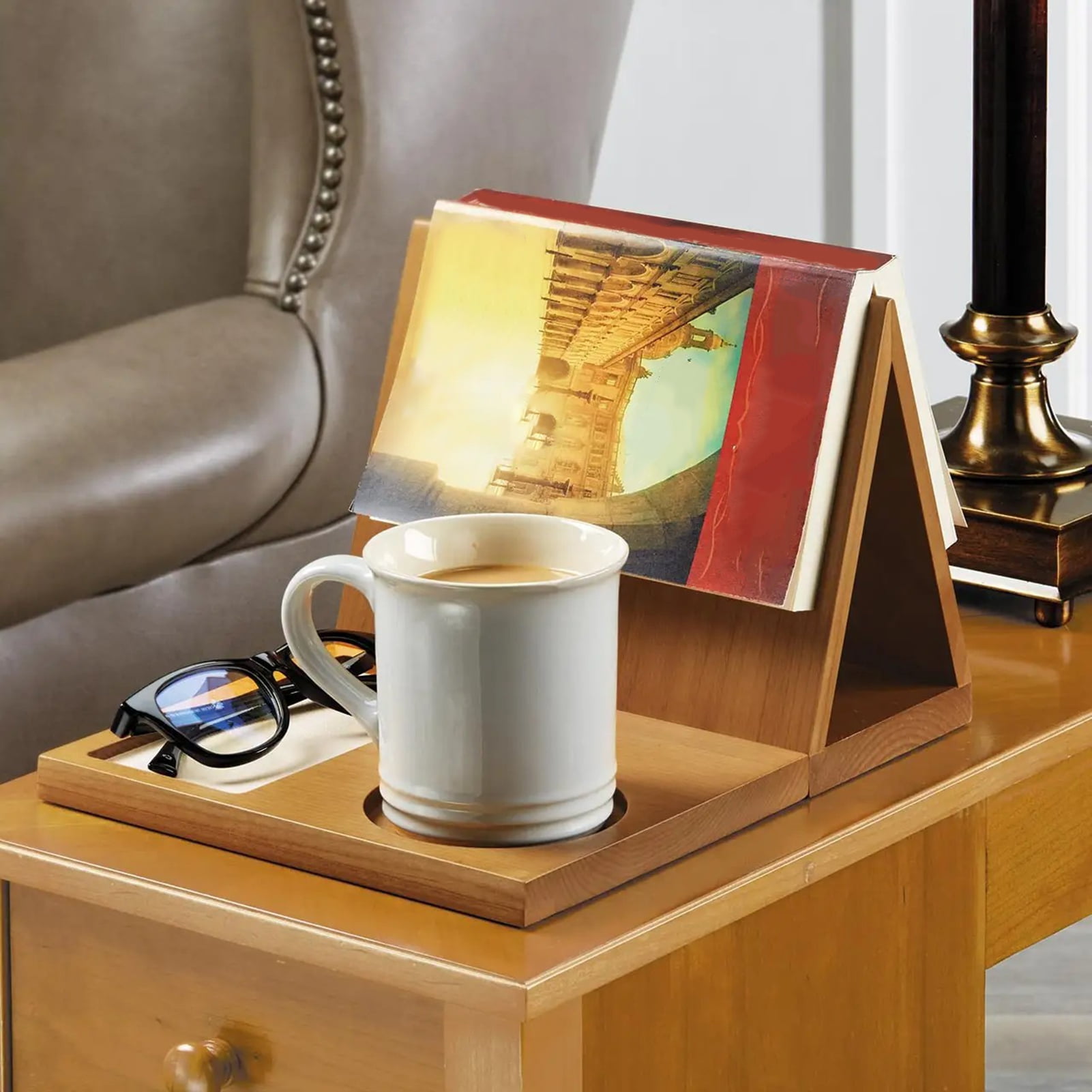 Chagetd Wooden Triangular Book Holder Tabletop Coffee Tea Holder Book ...