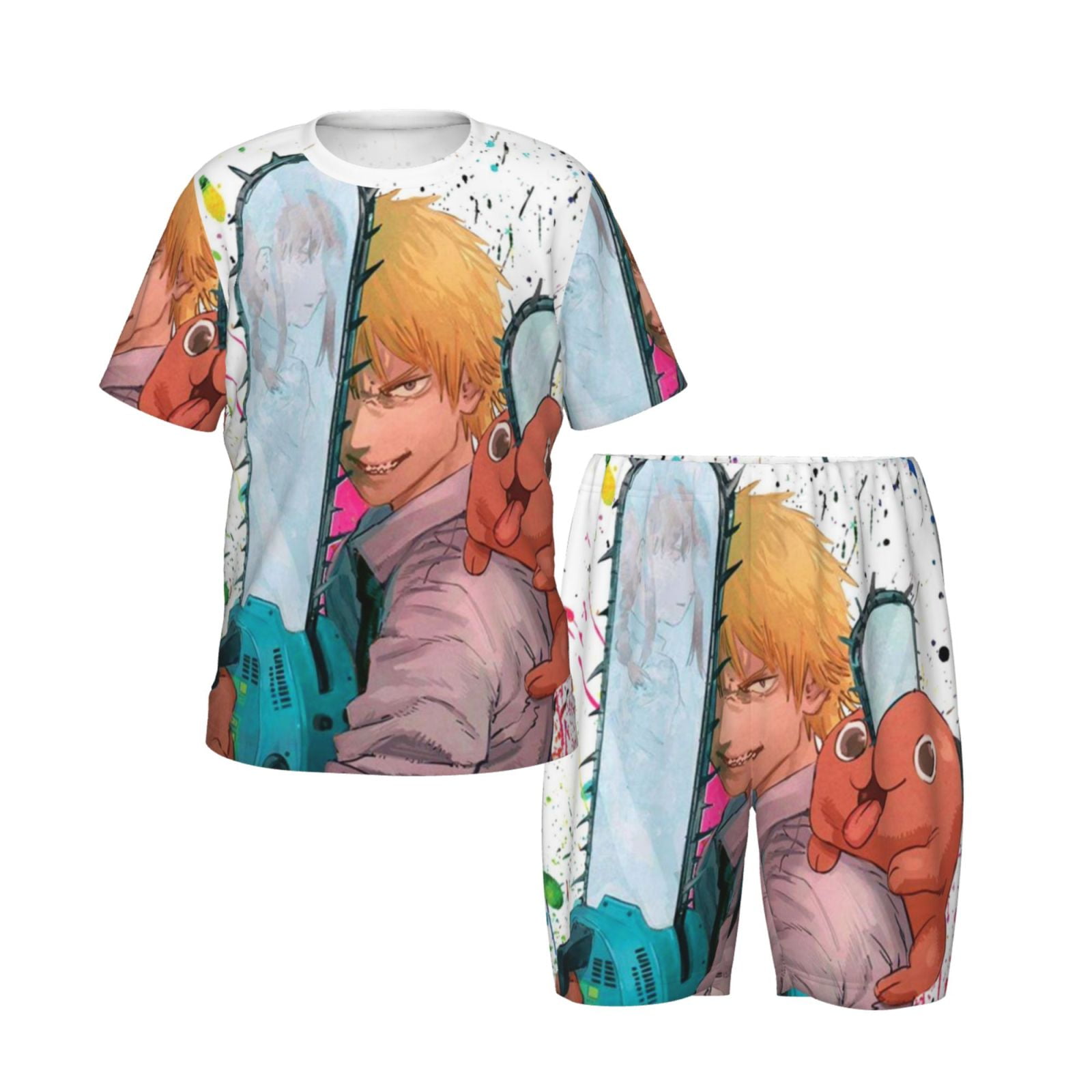 Chai-Nsa,W Anime Men Pajamas Set Shirt With Shorts Set Short Sleeve ...