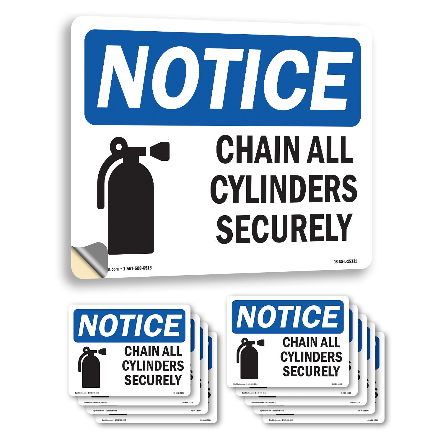 Chain All Cylinders Securely OSHA Notice Vinyl Decal Label 18 Inch x 12 ...