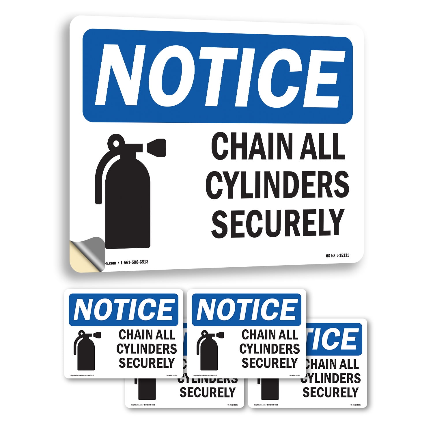 Chain All Cylinders Securely OSHA Notice Vinyl Decal Label 5 Inch x 3.5 ...
