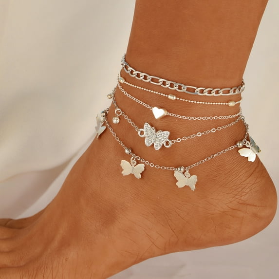 Chain Ankle Bracelet for Women Gold Silver Boho Anklets Set Sun Butterfly Sea Turtle Anklets ...