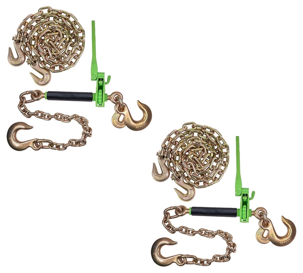 Chain & Binder Kit - 2 Pack 5/16"-3/8" Hi-Viz Green Folding Ratchet Pro ...