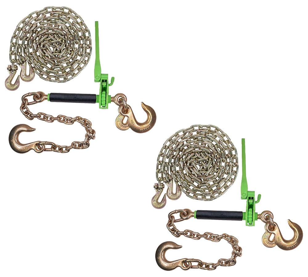 Chain & Binder Kit - 2 Pack 5/16"-3/8" Hi-Viz Green Folding Ratchet Pro ...