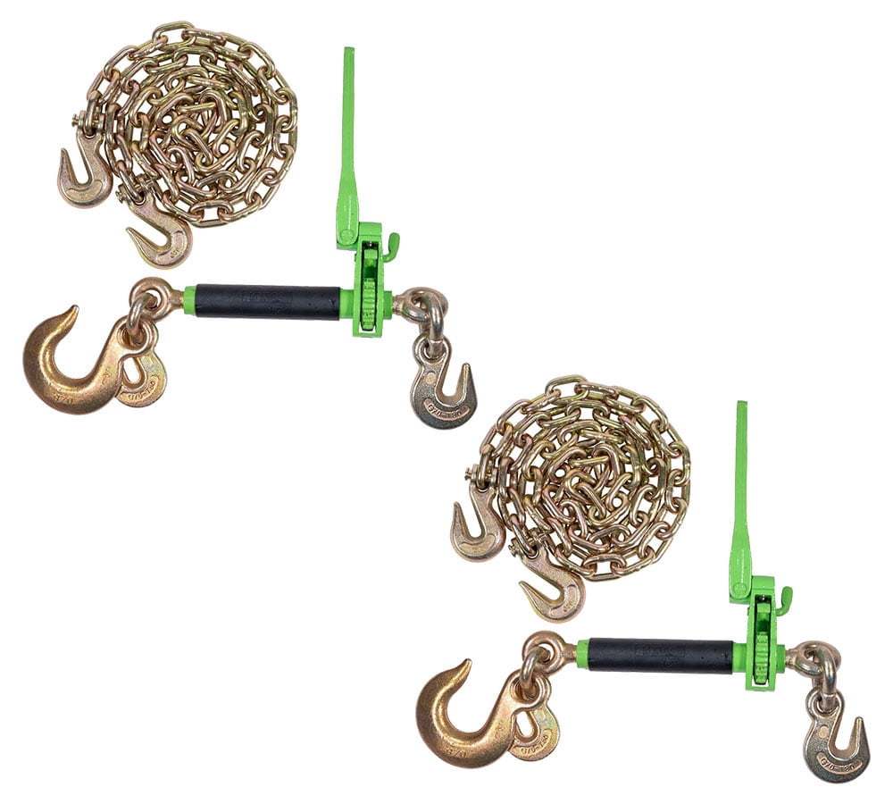 Chain Binder Kit - 2PK Hi-Viz Green Folding Ratchet Load Binder w/ 1/2 ...