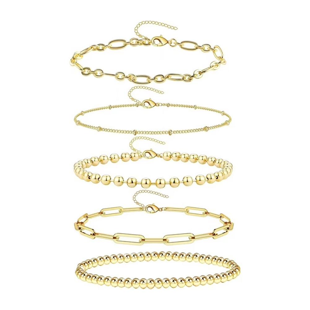 Chain Bracelets Set For Women Girls - Dainty Paperclip Bead Stackable ...