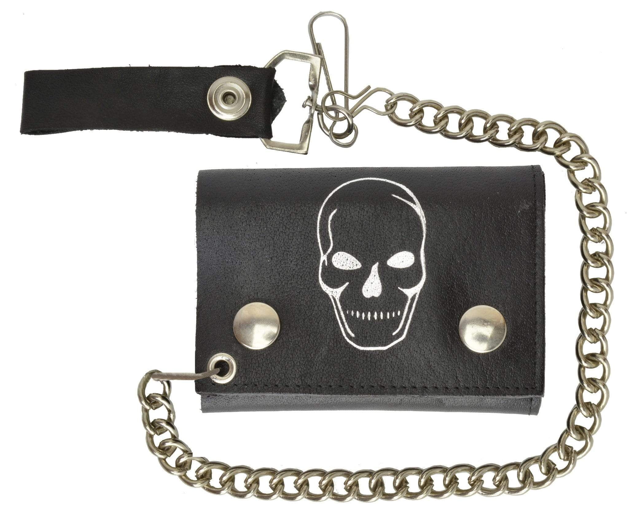 Chain Genuine Leather Trifold Wallet Skull Imprint 946-28 (C) - Walmart.com