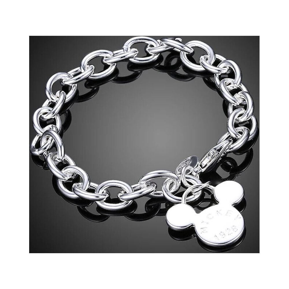 Chain Link Bracelet with Mickey 1928 Charm Silver - Walmart.com