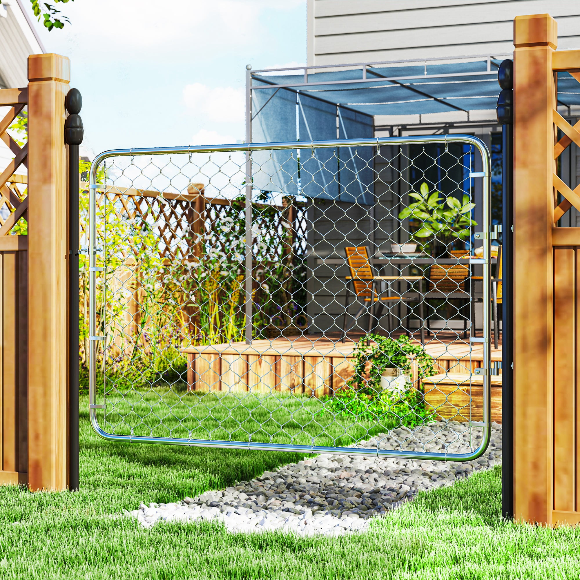 Chain Link Fence Gate, Galvanized Steel Garden Gate - Walmart.com