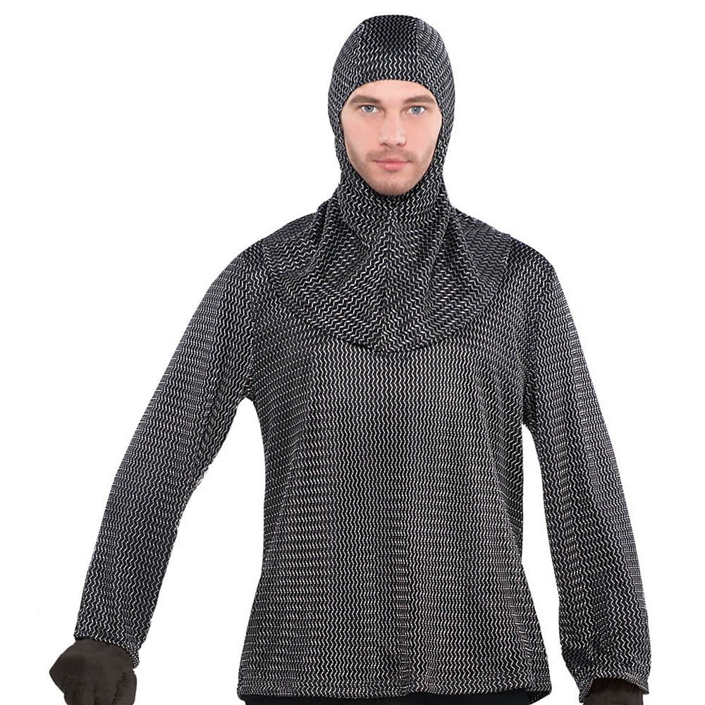 Chain Mail Hooded Mens Adult Medieval Knight Crusader Costume Tunic ...